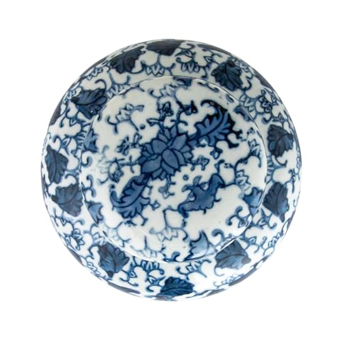 Creative Co-Op Blue & White Ceramic Ginger Jar with Lid