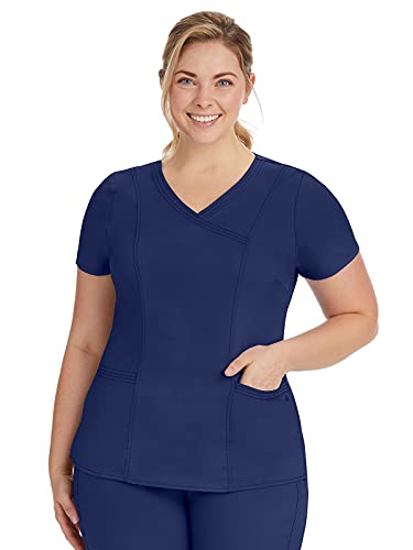 Healing Hands Scrubs for Women Mock Wrap Neck Top 2 Pocket Purple Label Women's Scrub Top 2172 Jordan Navy L