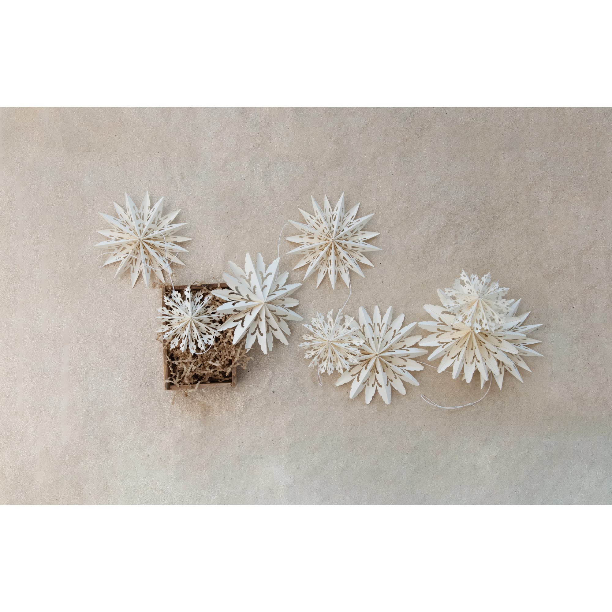 Creative Co-Op Snowflake Garland in Kraft Box, White