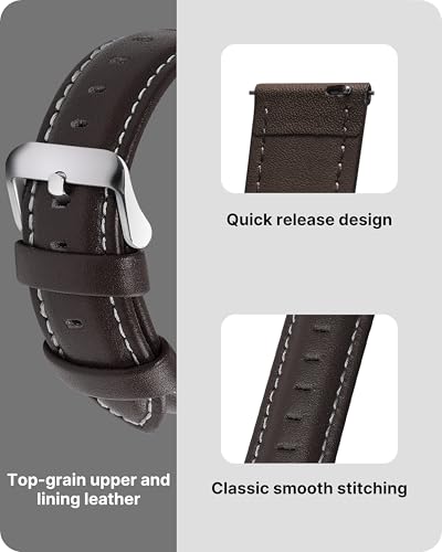 Fullmosa 18mm Leather Watch Bands Compatible with Garmin Vivoactive 4S/Vivomove 3S/Active S/Venu 2S/Move 3S,Dark Brown