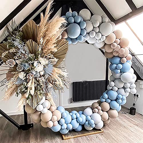 Blue Balloons Arch Garland Kit 140Pcs DIY Double-Stuffed Apricot Matte Grey Balloons for Baby Shower Wedding Birthday Party Centerpiece Background Decoration