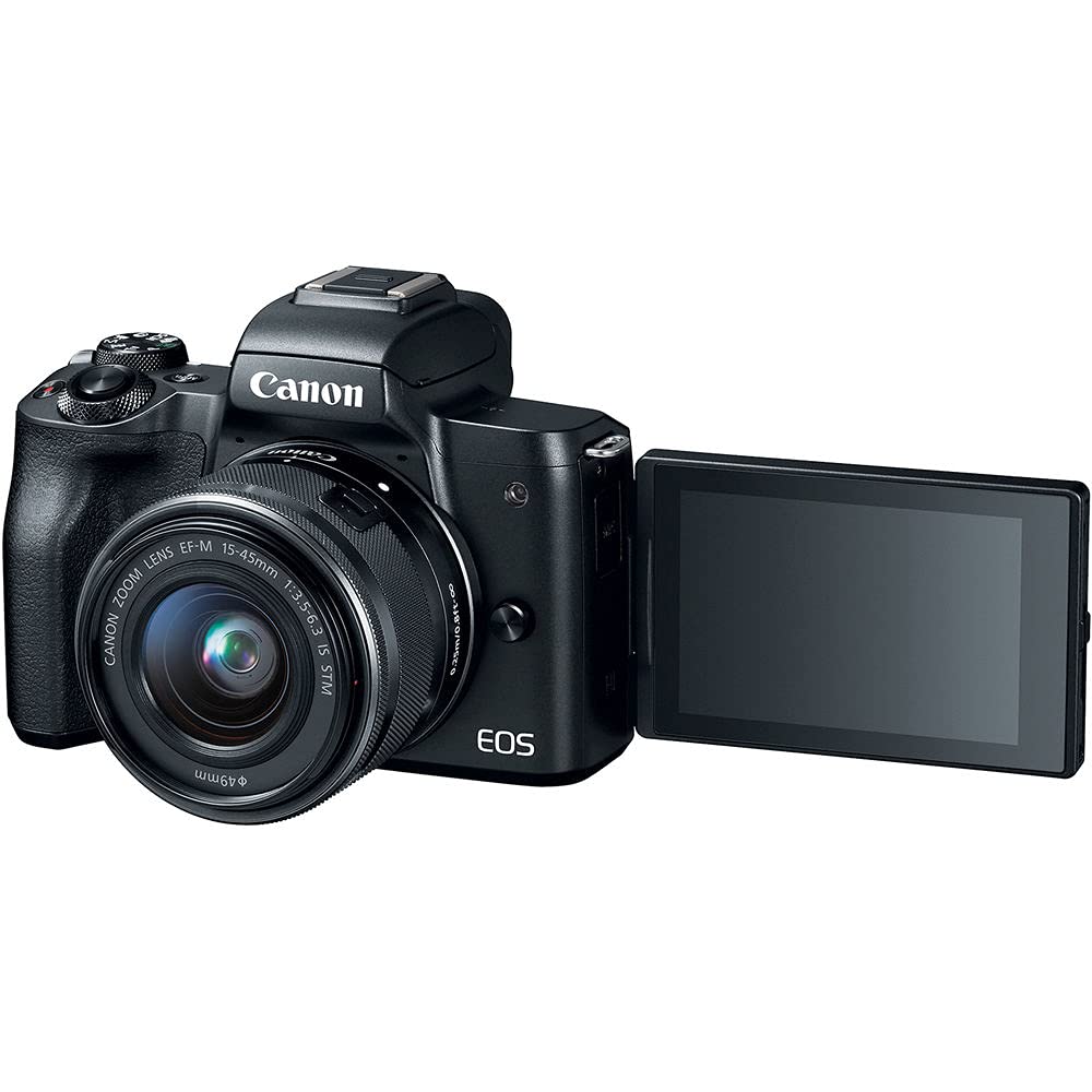 Canon EOS M50 Mirrorless Digital Camera with 15-45mm Lens (Black) (2680C011), EOS Bag, Sandisk Ultra 64GB Card, Clean and Care Kit (Renewed)