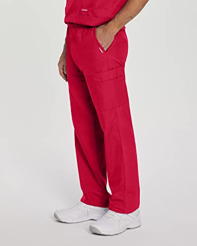 Landau Essentials Relaxed Fit 7-Pocket Elastic Cargo Scrub Pants for Men 8555 True Red
