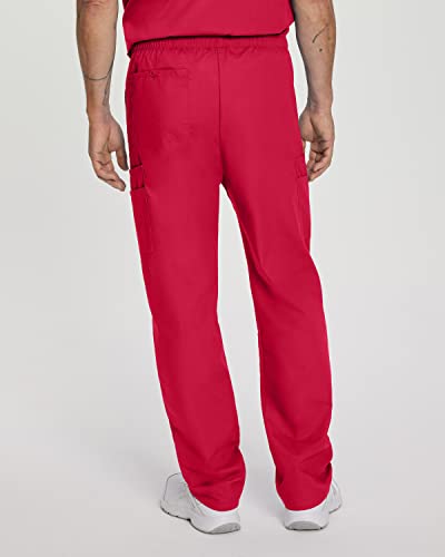 Landau Essentials Relaxed Fit 7-Pocket Elastic Cargo Scrub Pants for Men 8555 True Red