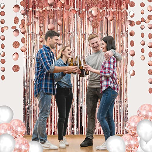 Rose Gold Party Decorations,Glitter Rose Gold Circle Dots Garland ,Fringe Curtain,Balloons,Paper Polka Dots Hanging Streamer String Bunting Banner Backdrop Decor for Birthday,Valentine,Wedding Party