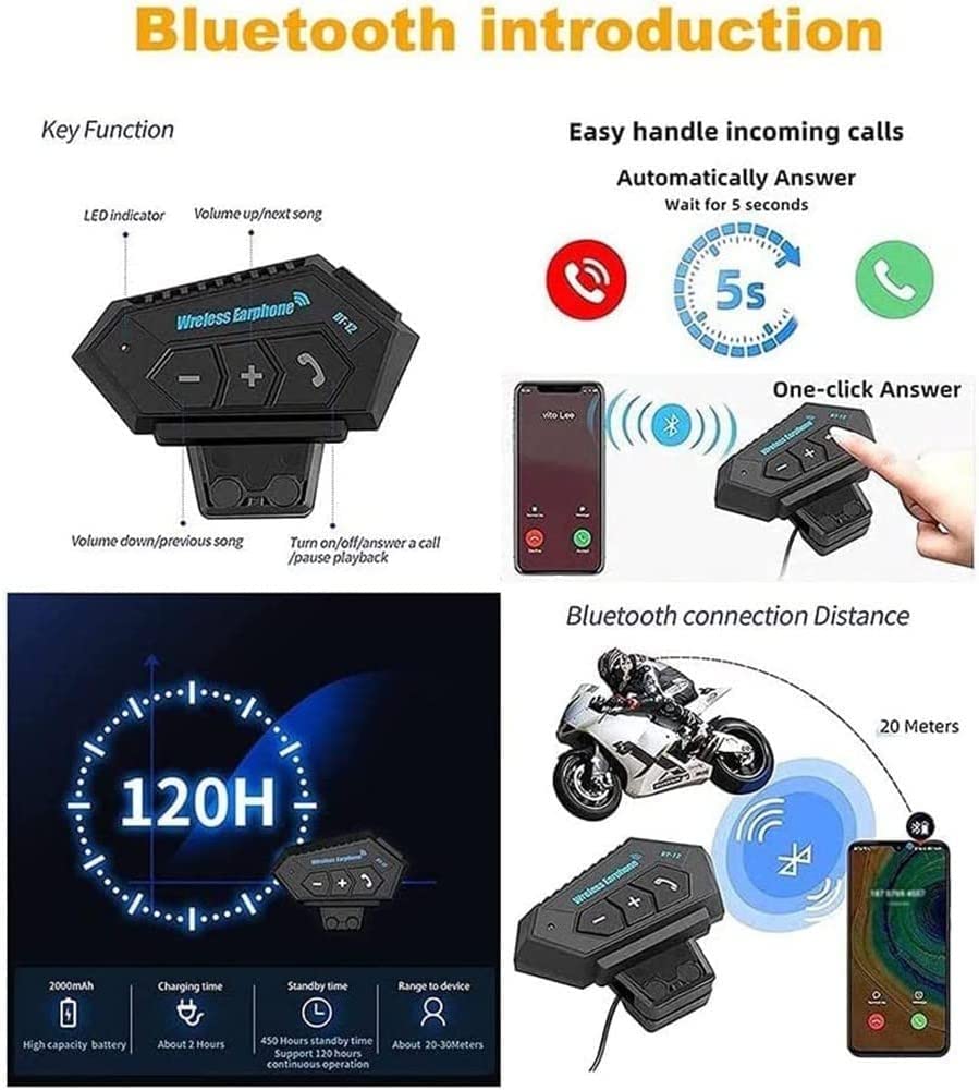 Motorcycle Bluetooth Full Face Helmet, Integrated Bluetooth Helmet, DOT/ECE Approved Full Face Flip Up Helmet, Multiple Vents Motorbike Helmet with Microphone for Adults 55-64CM