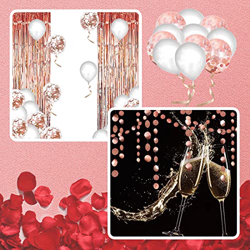 Rose Gold Party Decorations,Glitter Rose Gold Circle Dots Garland ,Fringe Curtain,Balloons,Paper Polka Dots Hanging Streamer String Bunting Banner Backdrop Decor for Birthday,Valentine,Wedding Party