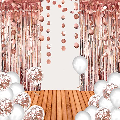 Rose Gold Party Decorations,Glitter Rose Gold Circle Dots Garland ,Fringe Curtain,Balloons,Paper Polka Dots Hanging Streamer String Bunting Banner Backdrop Decor for Birthday,Valentine,Wedding Party