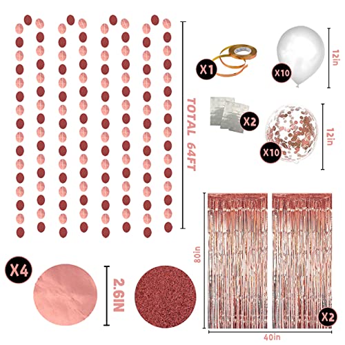 Rose Gold Party Decorations,Glitter Rose Gold Circle Dots Garland ,Fringe Curtain,Balloons,Paper Polka Dots Hanging Streamer String Bunting Banner Backdrop Decor for Birthday,Valentine,Wedding Party