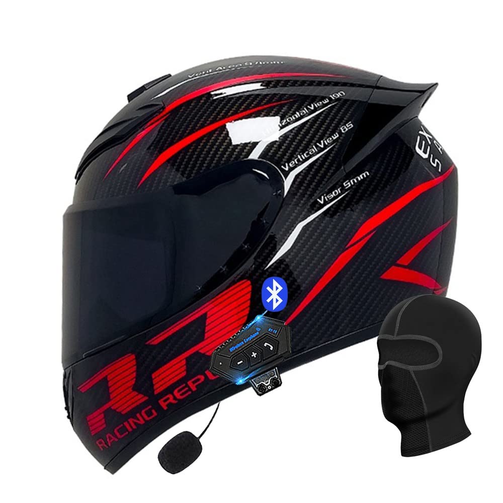 Motorcycle Bluetooth Full Face Helmet, Integrated Bluetooth Helmet, DOT/ECE Approved Full Face Flip Up Helmet, Multiple Vents Motorbike Helmet with Microphone for Adults 55-64CM
