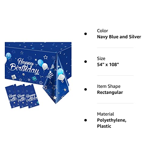 Tegeme Navy Blue Party Supplies Stars Happy Birthday Tablecloths Starry Confetti Table Covers for Kids Birthday Party Decor(Navy Blue and Silver,3 Pack)