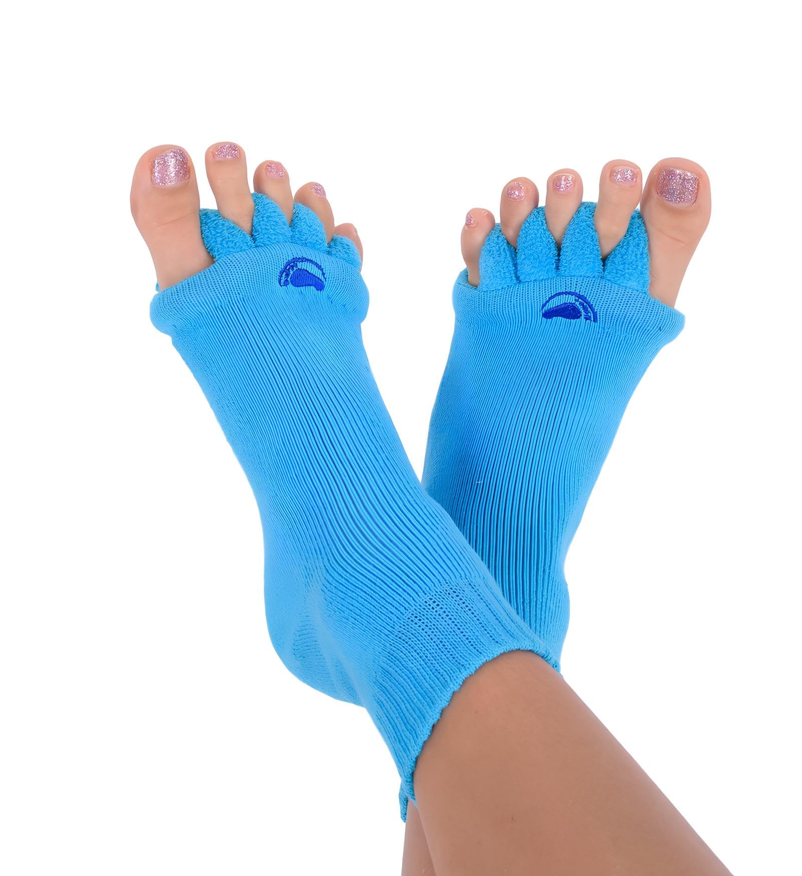 My Happy Feet Foot Alignment Socks with Toe Separators for Men or Women | Light Blue (Medium)