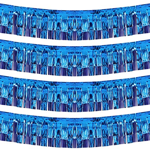 Blukey 10 Feet by 15 Inch Royal Blue Foil Fringe Garland - Pack of 4 | Shiny Metallic Tinsel Banner | Ideal for Parade Floats, Bridal Shower, Wedding, Birthday, Christmas | Wall Hanging Drapes
