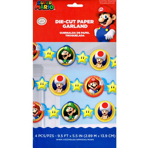Amscan 220265 Super Mario Brothers Die-Cut Paper Garland, Party Favor, 1ct