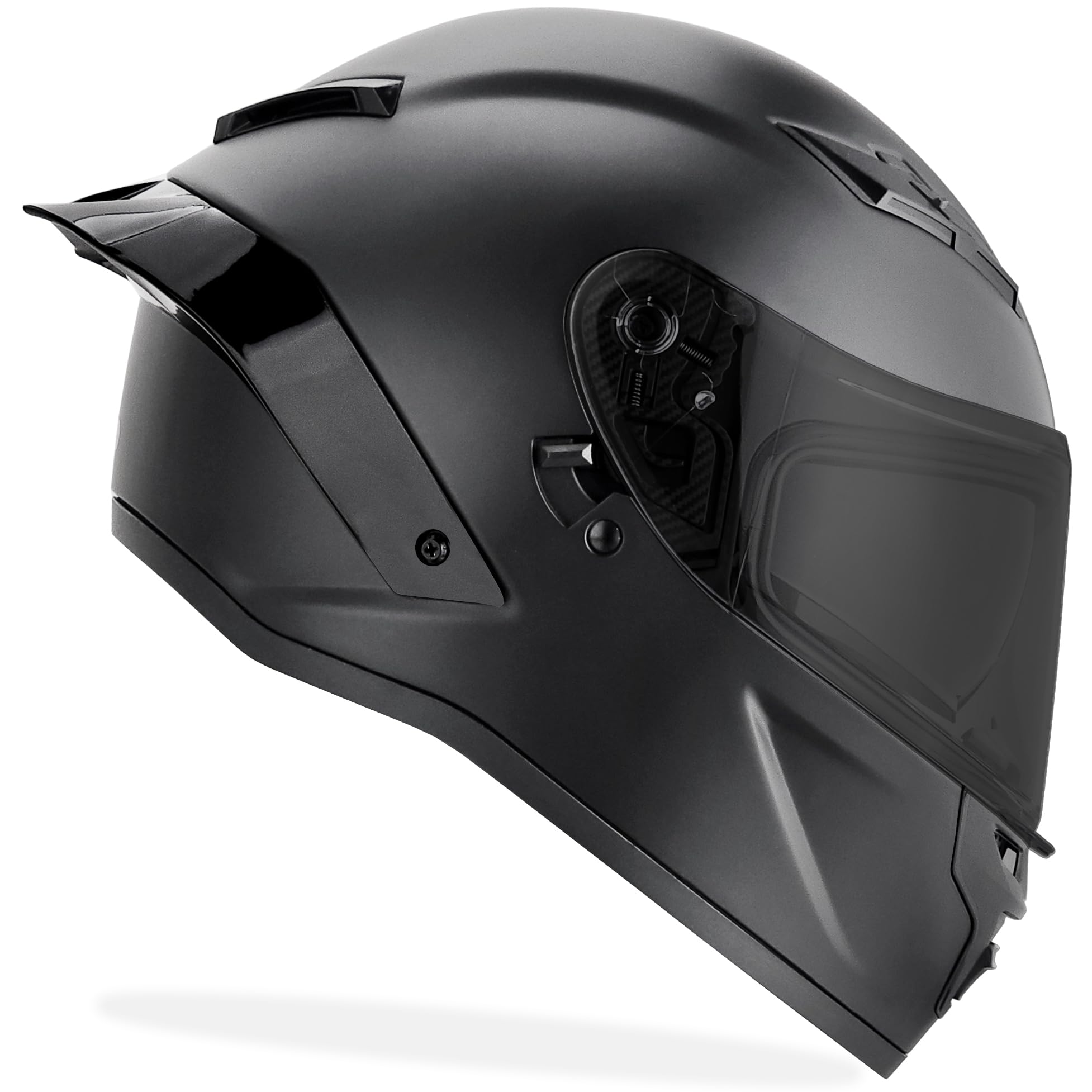 GDM Demon Motorcycle Helmet Full Face Matte Black (Tinted & Clear Shields, XL)