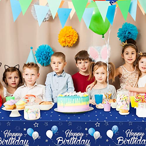 Tegeme Navy Blue Party Supplies Stars Happy Birthday Tablecloths Starry Confetti Table Covers for Kids Birthday Party Decor(Navy Blue and Silver,3 Pack)