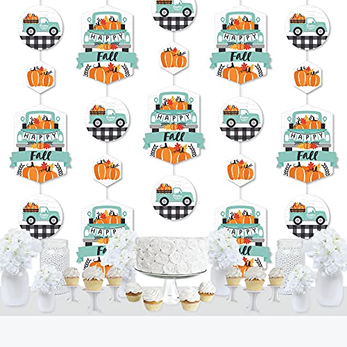 Big Dot of Happiness Happy Fall Truck - Harvest Pumpkin Party DIY Dangler Backdrop - Hanging Vertical Decorations - 30 Pieces