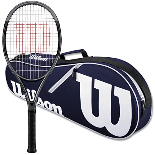 Wilson H2 (Hyper Hammer) Pre-Strung Tennis Racquet (4 1/8 Grip) Bundled with a Navy-Blue Advantage II Tennis Bag - Oversize String Bed & Xtra Long Frame
