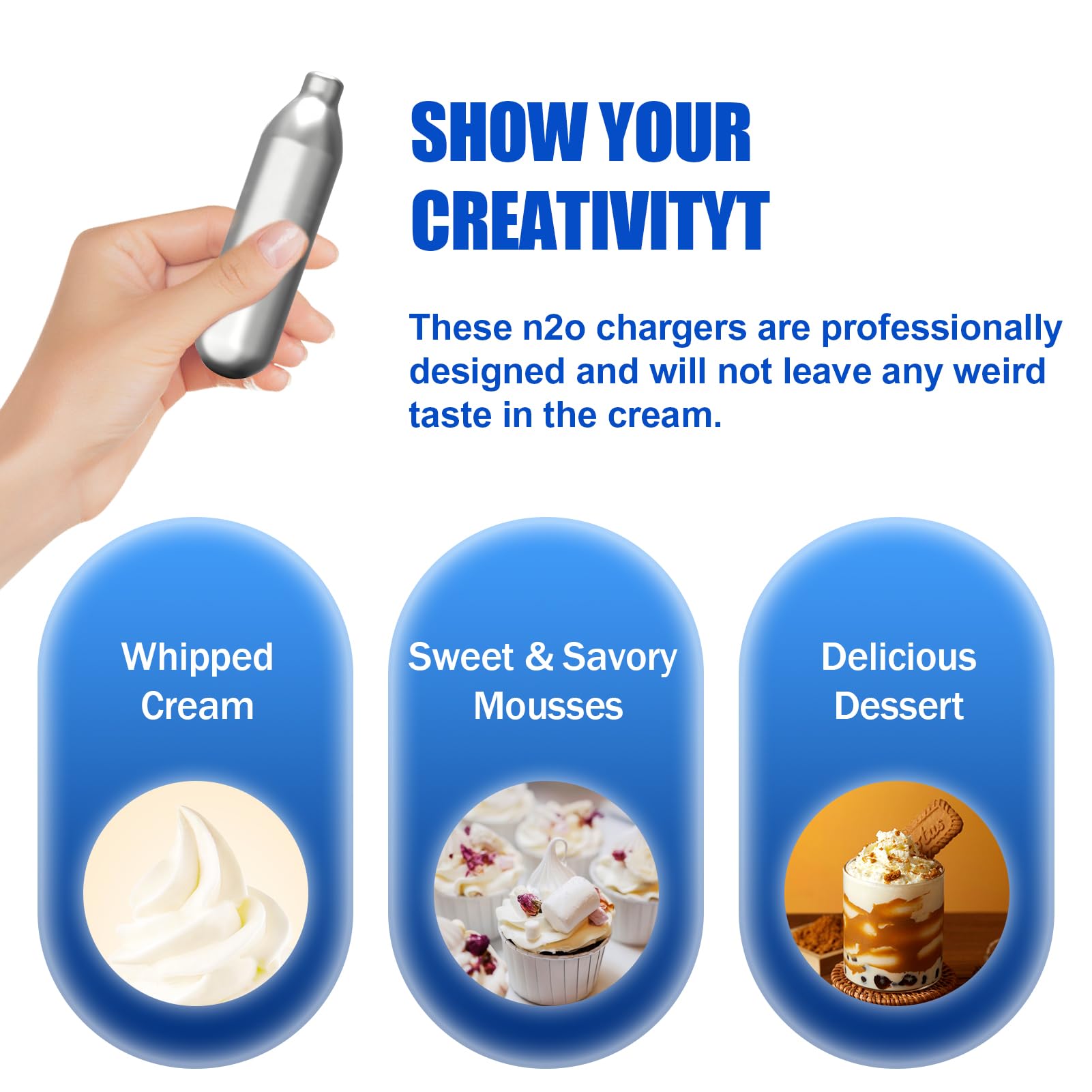 Whipped Cream Chargers N2O Nitrous Oxide 8-Gram Cartridge for Whipper Whipped Cream Dispenser (Packs of 50)