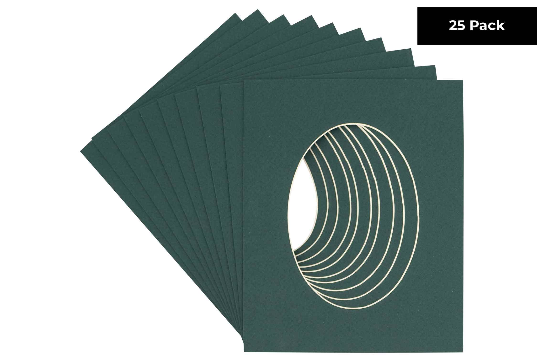 CountryArtHouse Forest Green Acid Free 20x27 Oval Picture Frame Mat with White Core Bevel Cut for 17x23 Pictures - Fits 20x27 Frame - Pack of 25 Matboards