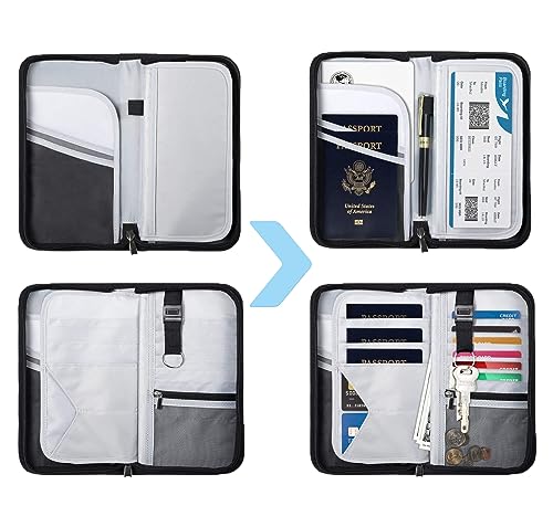 Multiple Passport Holder for Family of 4~5 RFID-Blocking Travel Document Organizer Folder Wallet for Men Women, Black