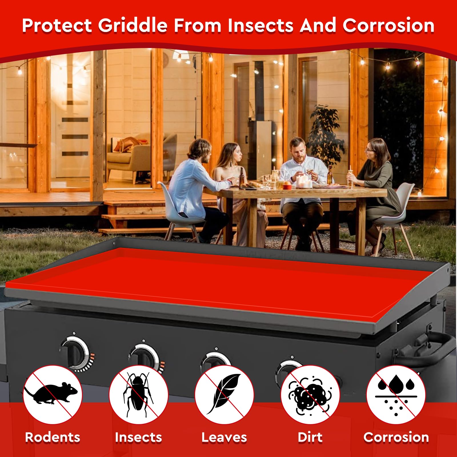 28" Silicone Griddle Mat, Heavy Duty Food Grade Silicone Grill Mats Covers for Blackston 28 Inch, Protect Griddle from Insects, Debris, and Rust(Red)