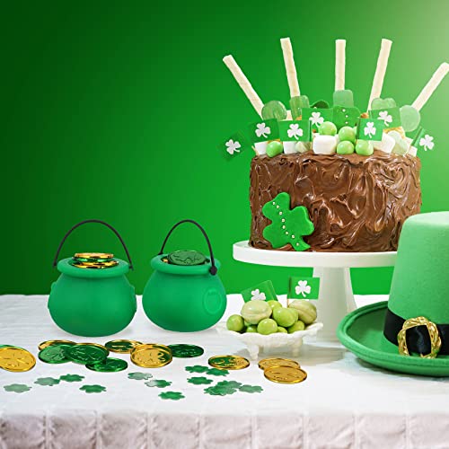 156 Pieces St Patricks Day Decorations Set Includes 6 Green Leprechaun Cauldron with Handle Lucky Leprechaun Pot 50 St. Patrick Lucky Shamrock Plastic Coins and 100 Shamrock Clover Confetti for Party
