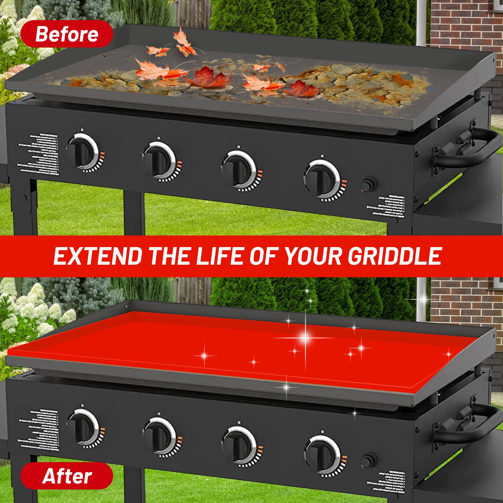28" Silicone Griddle Mat, Heavy Duty Food Grade Silicone Grill Mats Covers for Blackston 28 Inch, Protect Griddle from Insects, Debris, and Rust(Red)