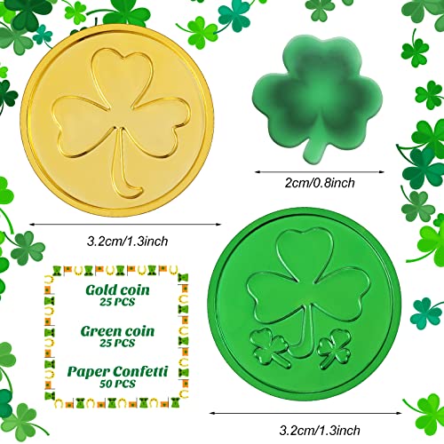 156 Pieces St Patricks Day Decorations Set Includes 6 Green Leprechaun Cauldron with Handle Lucky Leprechaun Pot 50 St. Patrick Lucky Shamrock Plastic Coins and 100 Shamrock Clover Confetti for Party