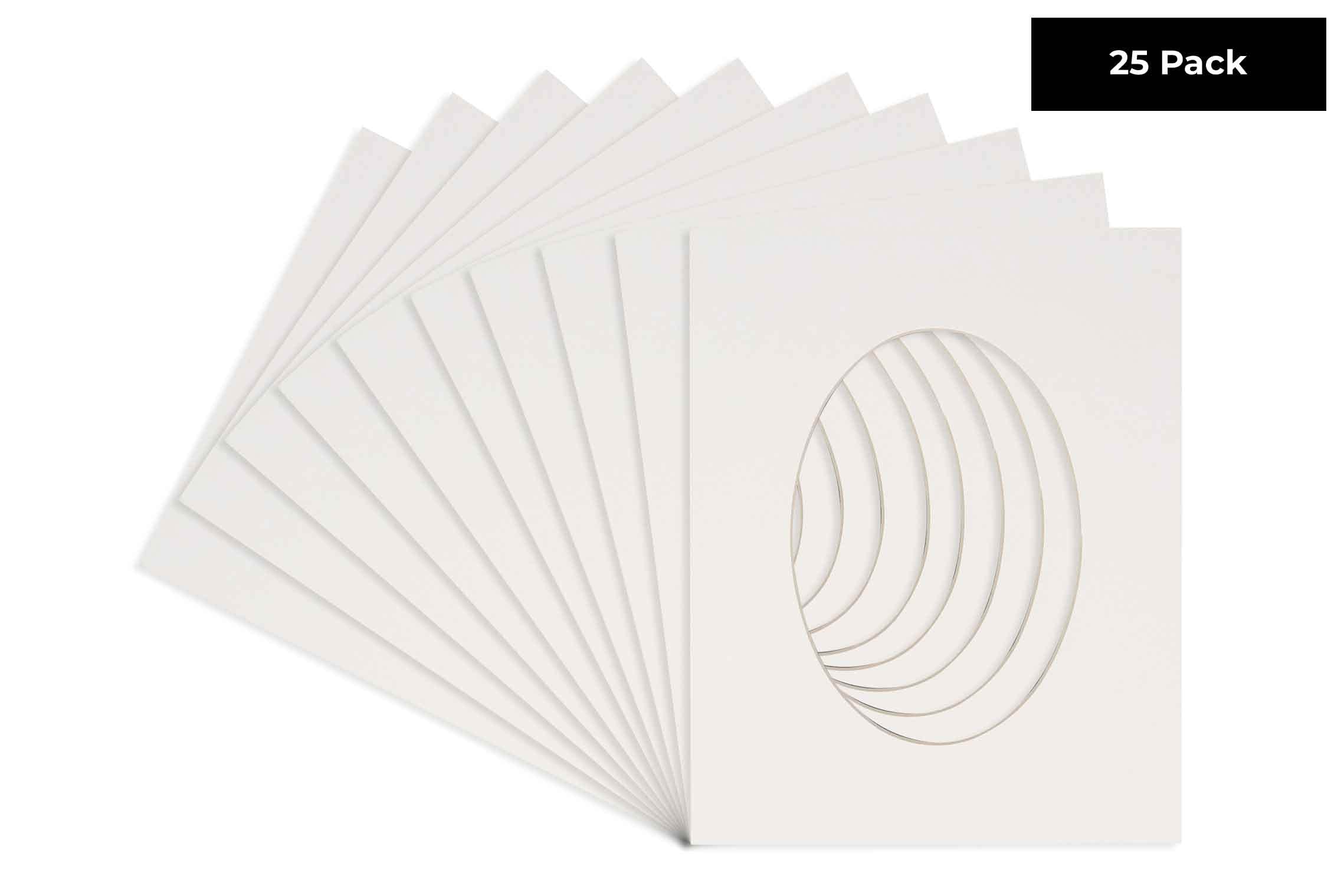 CountryArtHouse White Acid Free 12x16 Oval Picture Frame Mat with White Core Bevel Cut for 8x12 Pictures - Fits 12x16 Frame - Pack of 25 Matboards