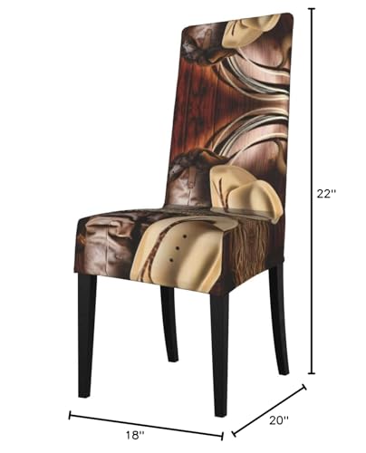 BROLEO Cowboy Black Hat Western Boots Picture Elastic Polyester Ammonia Dining Chair Cover - Protection Cover for Dining Chair Removable