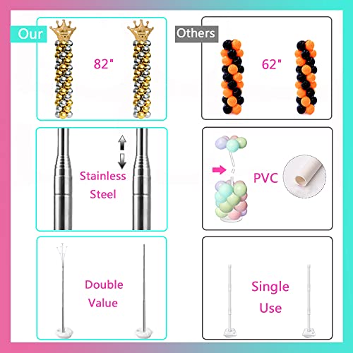 Decojoy 4 Set Balloon Stand Kit, 9 Feet Adjustable Balloon Arch for Floor, Ballon Column Tower with Weights Base and Pole, Metal Backdrop Stands for Parties, NO Need Helium Tank for Balloons