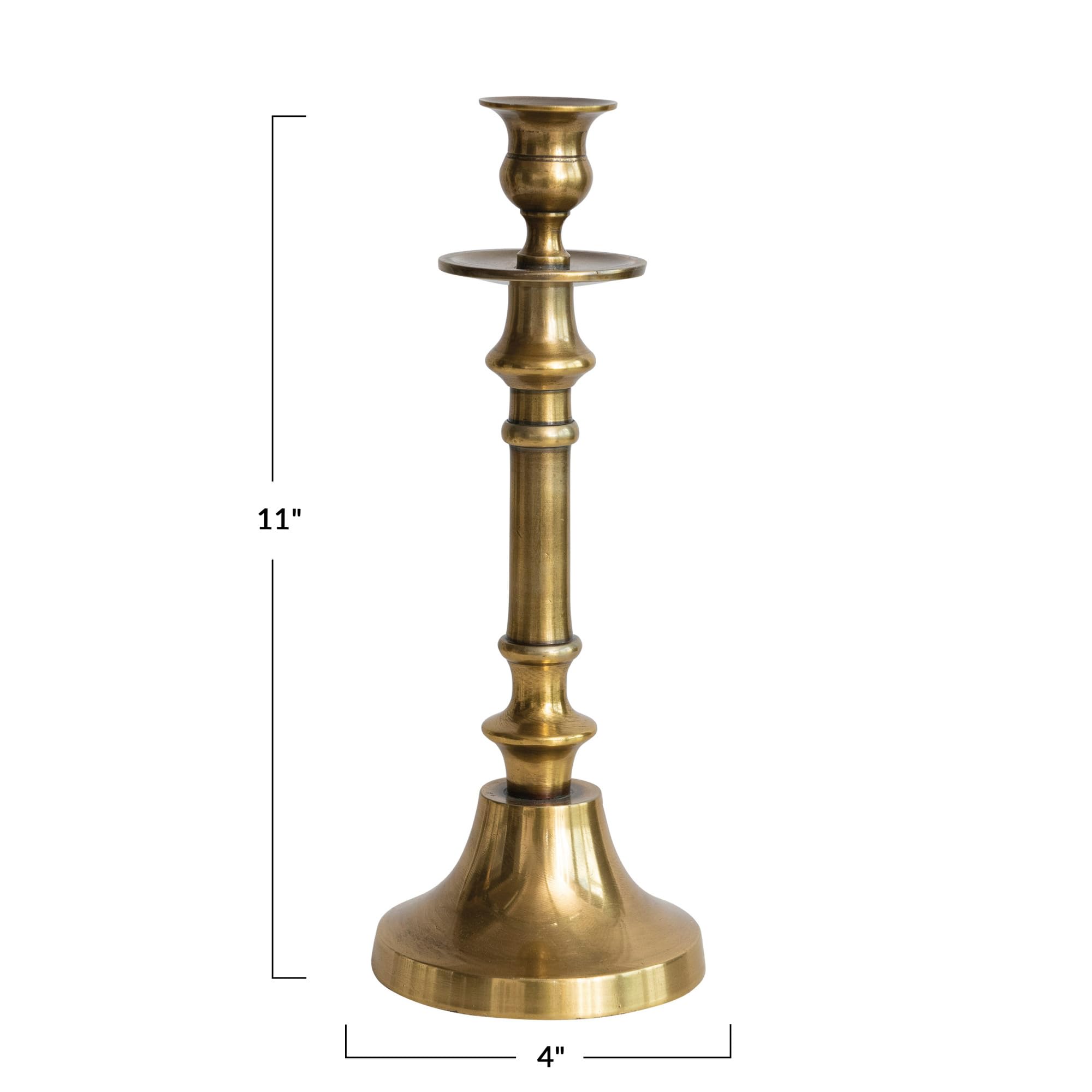 Creative Co-Op 4" Round x 11" H Cast Aluminum Taper Holder, Antique Brass Finish, Bronze
