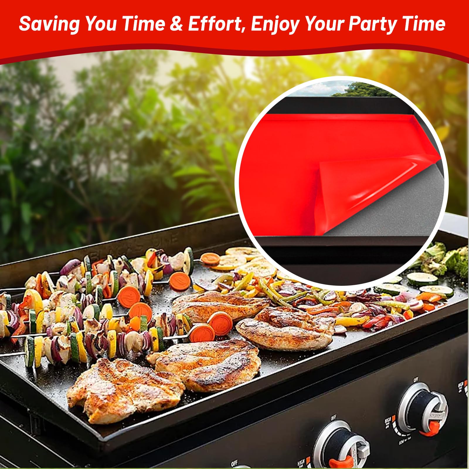 28" Silicone Griddle Mat, Heavy Duty Food Grade Silicone Grill Mats Covers for Blackston 28 Inch, Protect Griddle from Insects, Debris, and Rust(Red)