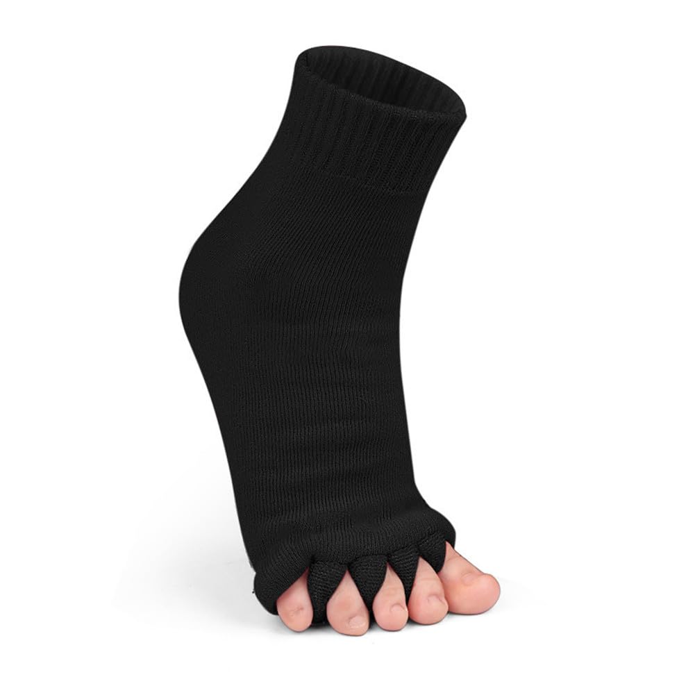 Homrap Women Toe Separator Socks Toeless Foot Alignment Socks for Yoga GYM Massage Pain Relief Improves Circulation Stretchy (Black)