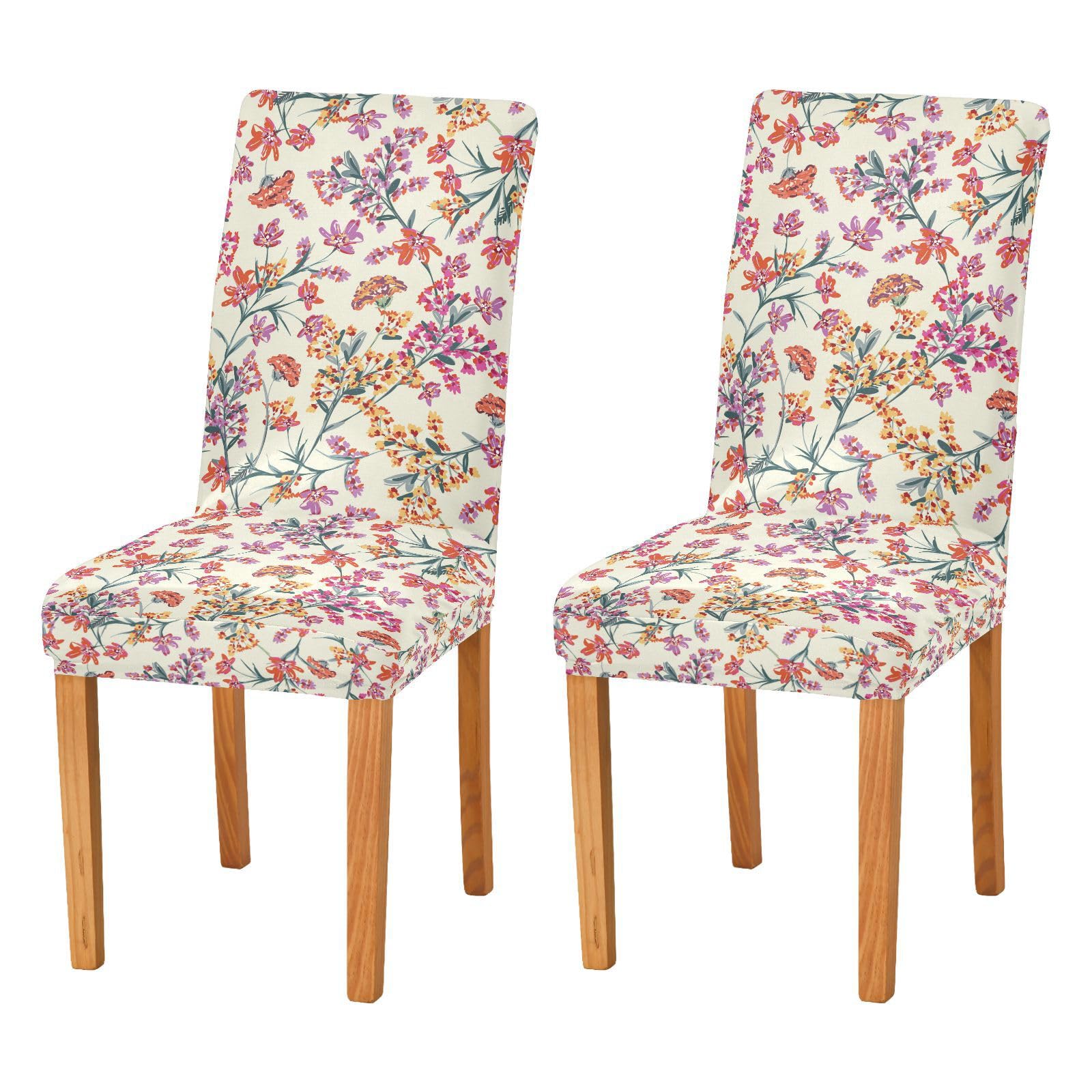 JUNZAN Colourful Blooming Brused Wild Flower Seat Cover 2Pcs Kitchen Chair Seat Covers Foldable Dining Chair Cover for Church Dining Chair