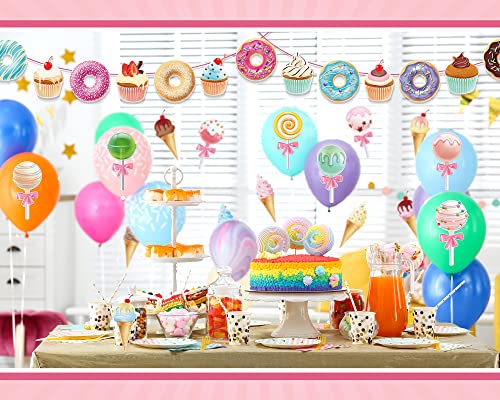 Sepamoon 32 Pcs Candy Party Decorations Includes Ice Cream Cut Outs Donuts Cutouts Round Lollipop Cupcakes Candyland with Glue Point Dots for Classroom Home Room Decor