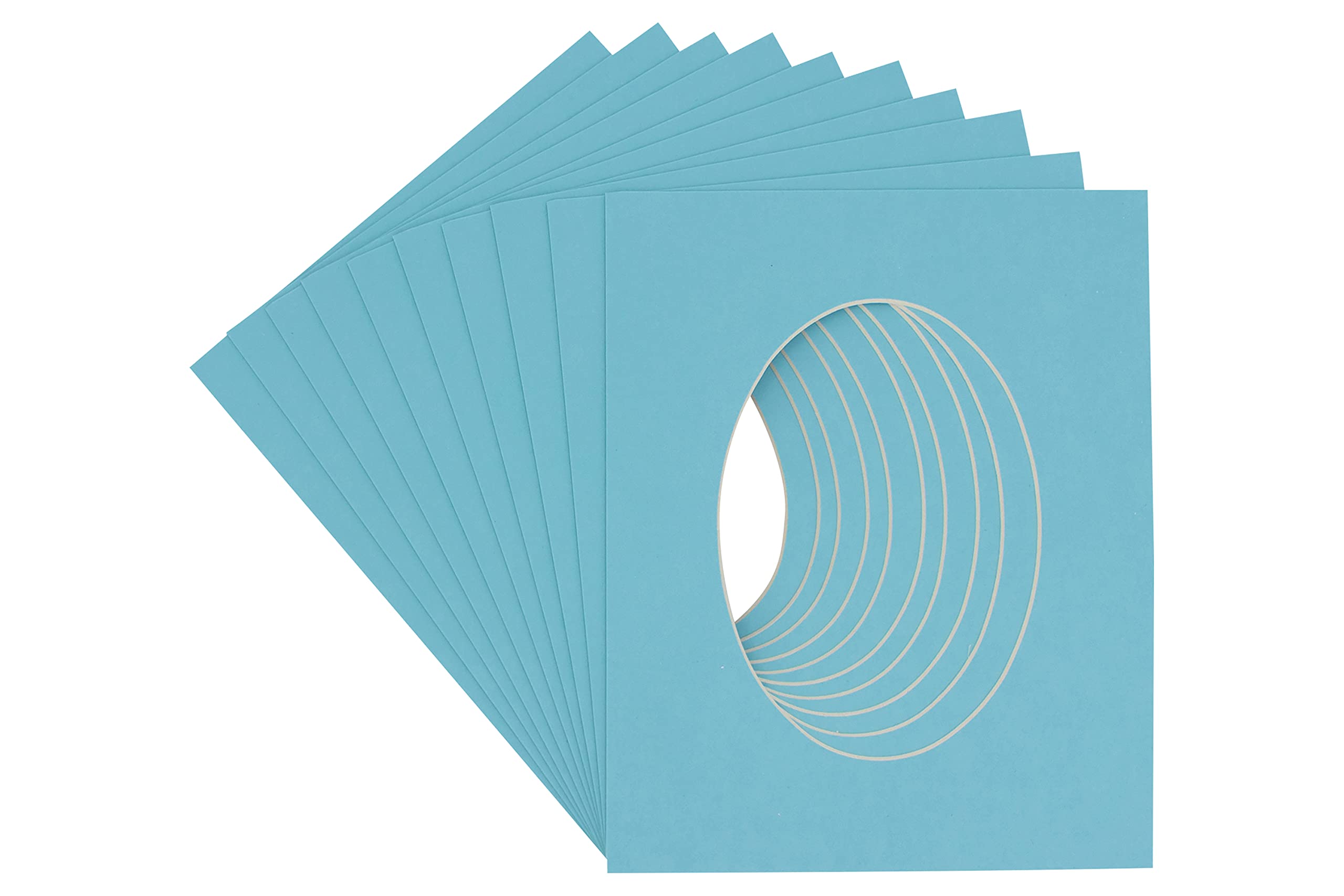 CountryArtHouse Aqua Blue Acid Free 16x20 Oval Picture Frame Mat with White Core Bevel Cut for 12x16 Pictures - Fits 16x20 Frame - Pack of 10 Matboard Show Kits with Acid Free Backings & Clear Bags