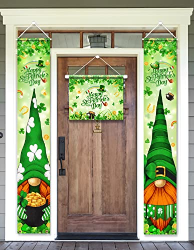 St.Patrick’s Day Porch Sign,Gnome Happy St.Patrick Day Party Decorations,3pcs Gnome Theme St Patrick Door Hanging Banner Decoration for Front Door Welcome Sign Decoration