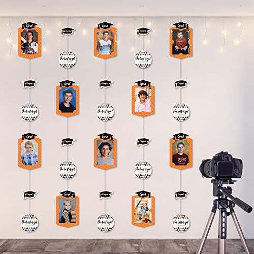 Big Dot of Happiness Orange Grad - Best is Yet to Come - Orange Graduation Party DIY Backdrop Decor - Hanging Vertical Photo Garland - 35 Pieces