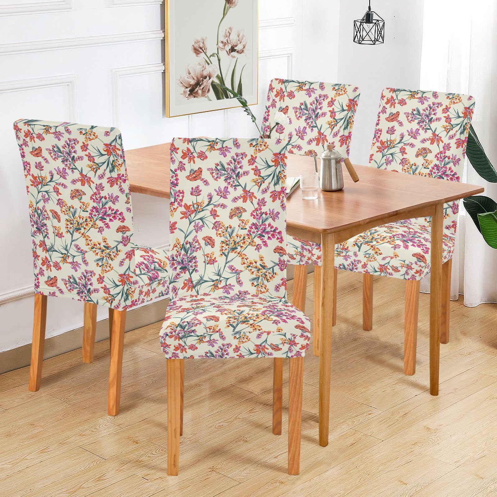JUNZAN Colourful Blooming Brused Wild Flower Seat Cover 2Pcs Kitchen Chair Seat Covers Foldable Dining Chair Cover for Church Dining Chair