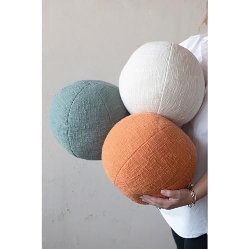 Creative Co-Op Cotton Slub Orb Pillow, 10" L x 10" W x 4" H, Cream