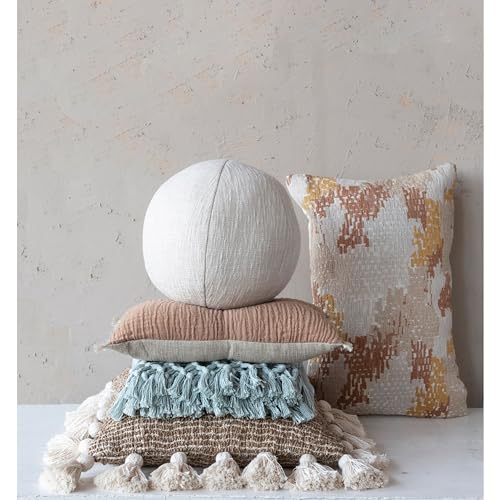 Creative Co-Op Cotton Slub Orb Pillow, 10" L x 10" W x 4" H, Cream