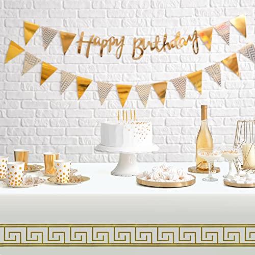 Amatra 4 Pack 108" X 54" Black and Gold Premium Disposable Plastic Tablecloth for 8ft Long Rectangle Tables, Waterproof Covers for Party, Picnic, Banquet & Kid’s Activities