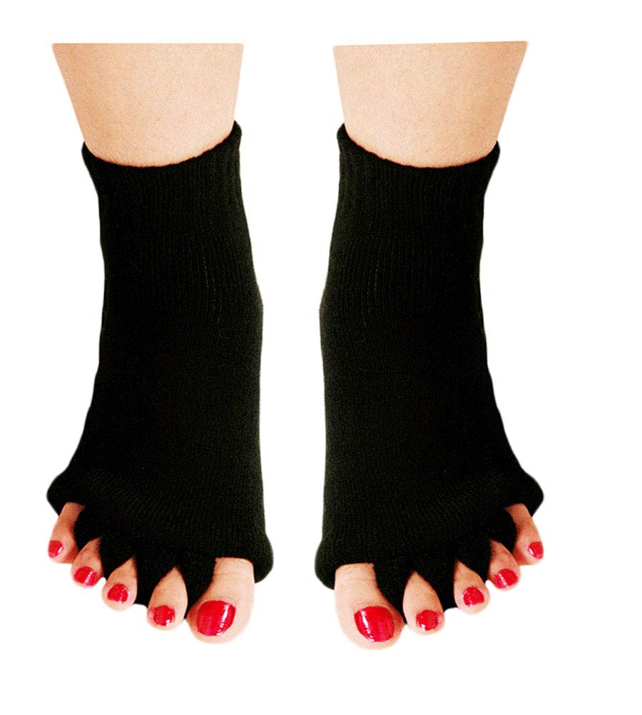 Homrap Women Toe Separator Socks Toeless Foot Alignment Socks for Yoga GYM Massage Pain Relief Improves Circulation Stretchy (Black)