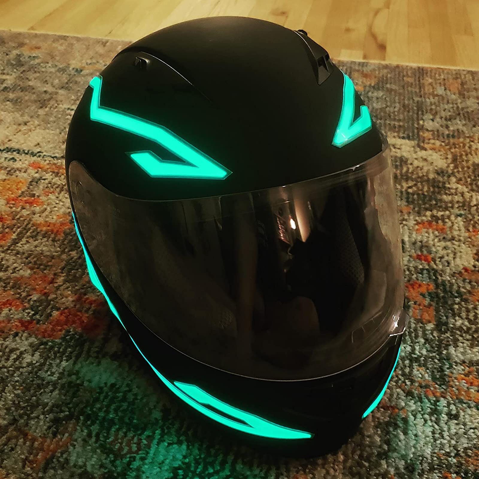 JIGUOOR 4PCS Motorcycle Helmet Light, Night Riding Signal EL Light, 3 Mode Led Helmet Light Strip Decoration Accessories Kit (Green, Battery Powered)