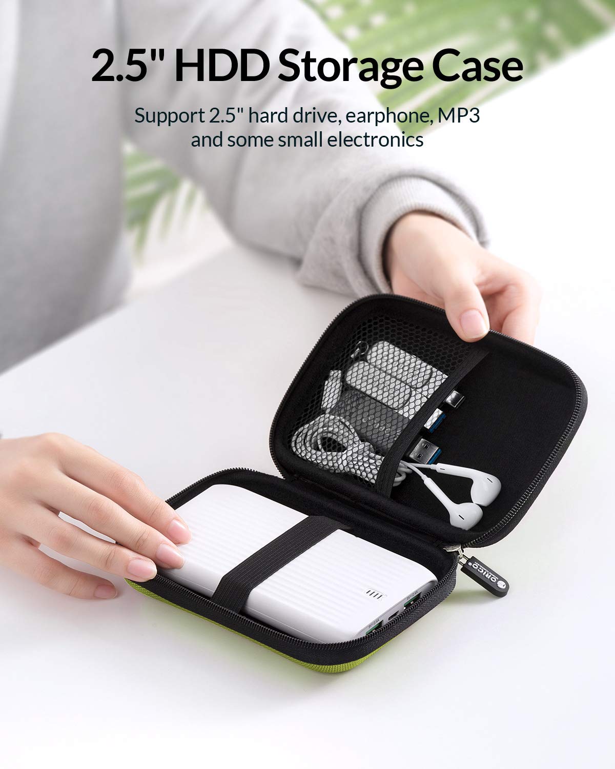 ORICO Hard Drive Case 2.5 inch External Drive Storage Carrying Bag Waterproof Shockproof with Inner Size 5.5x3.5x1.0inch for Organizing HDD and Electronic Accessories, Green(PHD-25)
