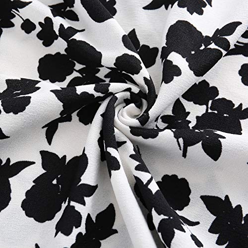 YATHON Women's Vintage Floral Flared A-Line Swing Casual Party Dresses with Pockets (S, YT018-Black White Flo)