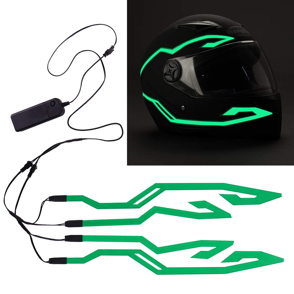 JIGUOOR 4PCS Motorcycle Helmet Light, Night Riding Signal EL Light, 3 Mode Led Helmet Light Strip Decoration Accessories Kit (Green, Battery Powered)