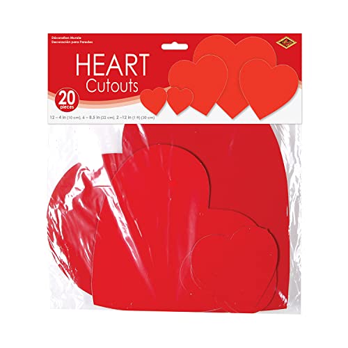 Printed Cardstock Paper Heart Cut Outs 20 Piece Valentine's Day Decorations, 4", 8.5", 12"